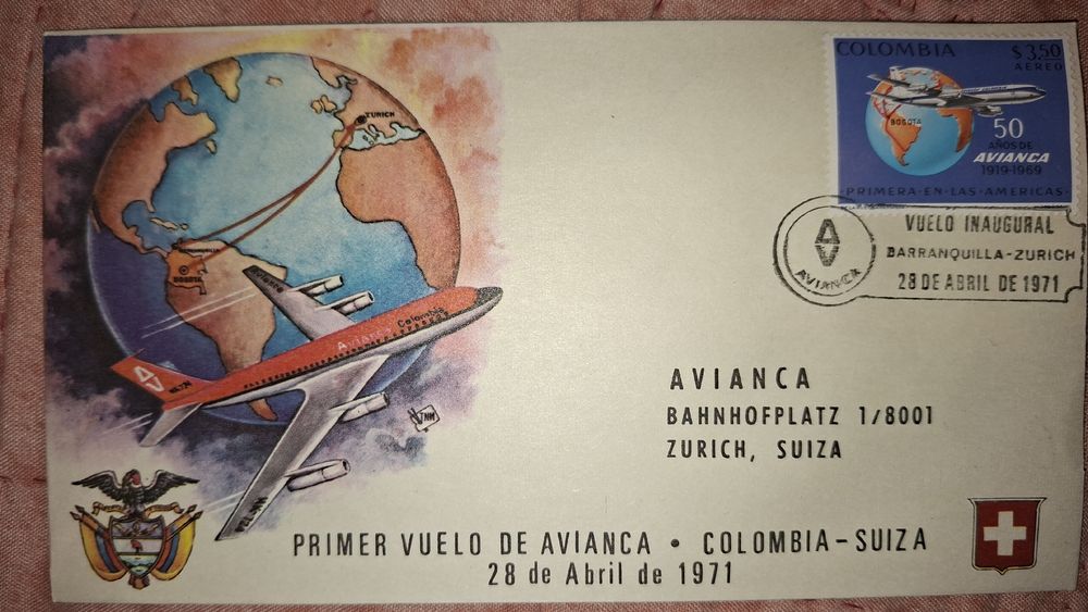 Primer Vuelo de Avianca Colombo - Suiza 28.04.1971 (Usato) a Balgach ...