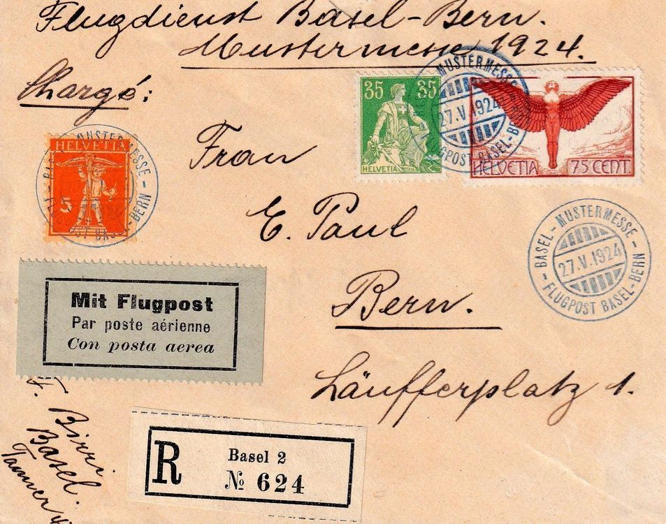 1927, Schöner R-Luftpostbrief mit Nr. F11++, nach Bern. (Gebraucht) in ...