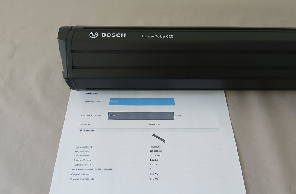 Bosch PowerTube 625 vertikal Akku - 610Wh 97.6% +Messbericht (Gebraucht ...