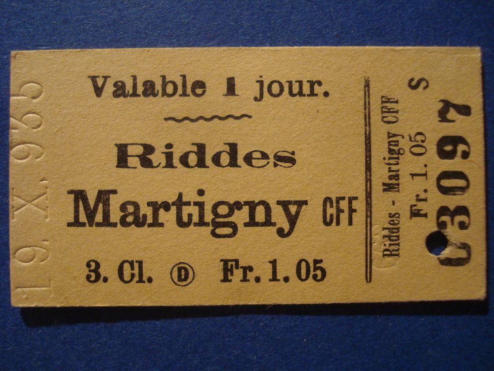 SBB - 19.10.1935 - RIDDES - MARTIGNY - 3.Classe (Gebraucht) in Biel/Bienne für CHF 22 – mit ...