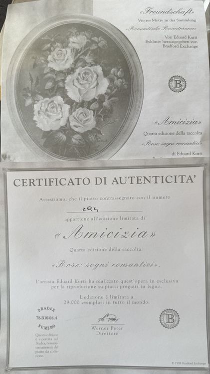 Vintage Rosenbild "Amicizia" von Eduard Kurti, Bradex 4.Edi. (Neu (gemäss Beschreibung)) in ...
