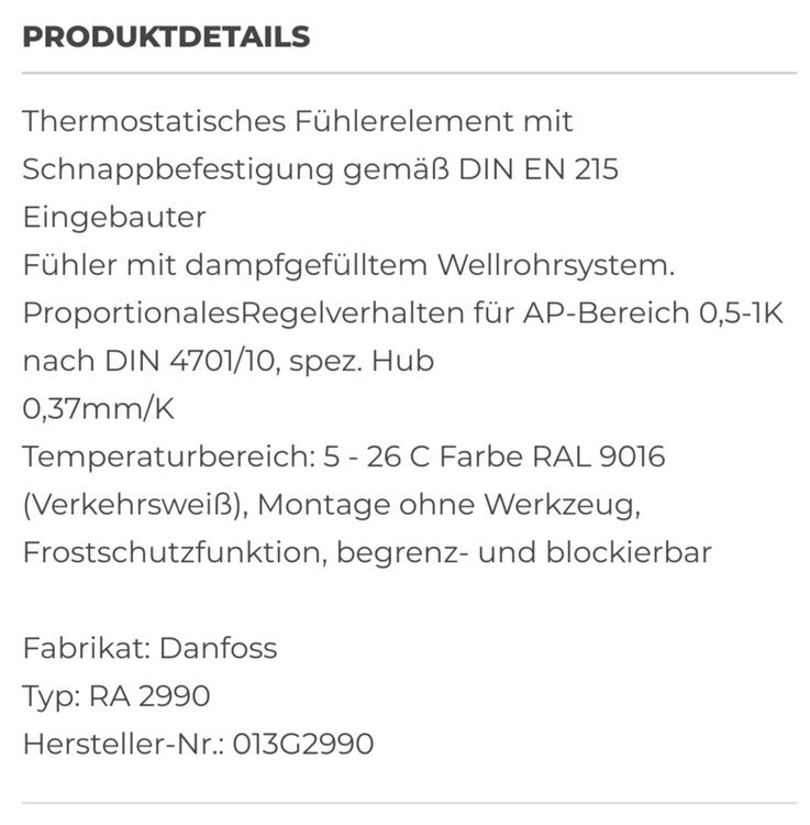 Danfoss Thermostatkopf RA/VL 2990 - 013G2990 Occasion (Gebraucht) in ...