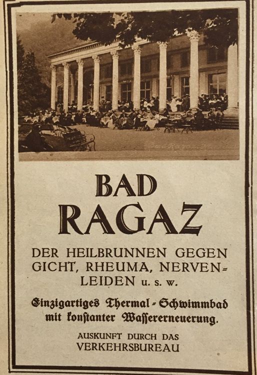 Vintage Reklame, Bad Ragaz, Thermalbad, 1926 (Gebraucht) in Frauenfeld für CHF 3.5 – mit ...