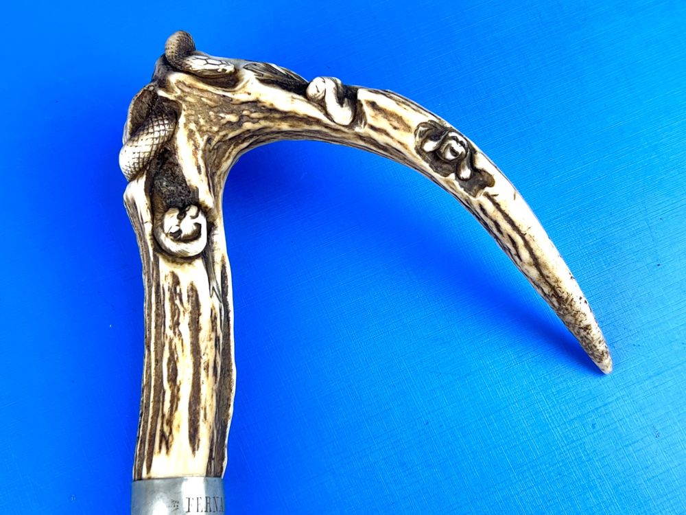 Antiker Gehstock Japan Schnitzerei Hirschhorn Bambus 4 ekig (Gebraucht ...