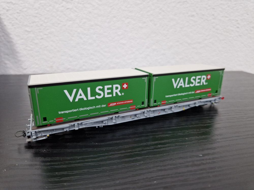 BEMO 2291 174 RhB R-w 8384 Tragwagen mit Container''Valser'' (Neu und ...