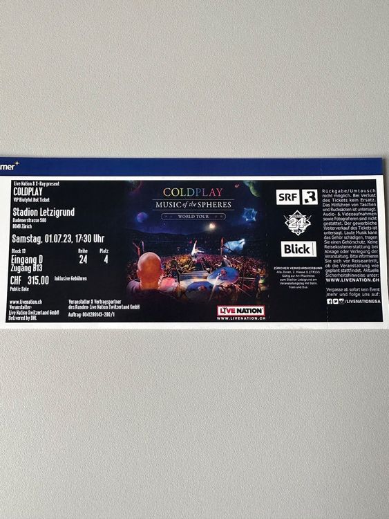 Coldplay Samstag 1.7.2023 VIP Packages | Kaufen auf Ricardo