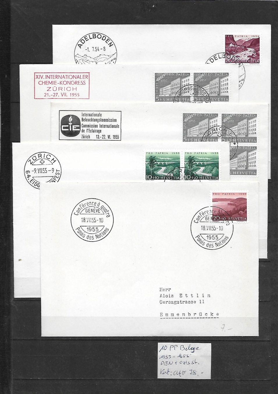 10 PP Belege 1953-1955 mit Pen+Ortsst. Kat: CHF 78.- (Gebraucht) in Basel für CHF 1 – mit ...