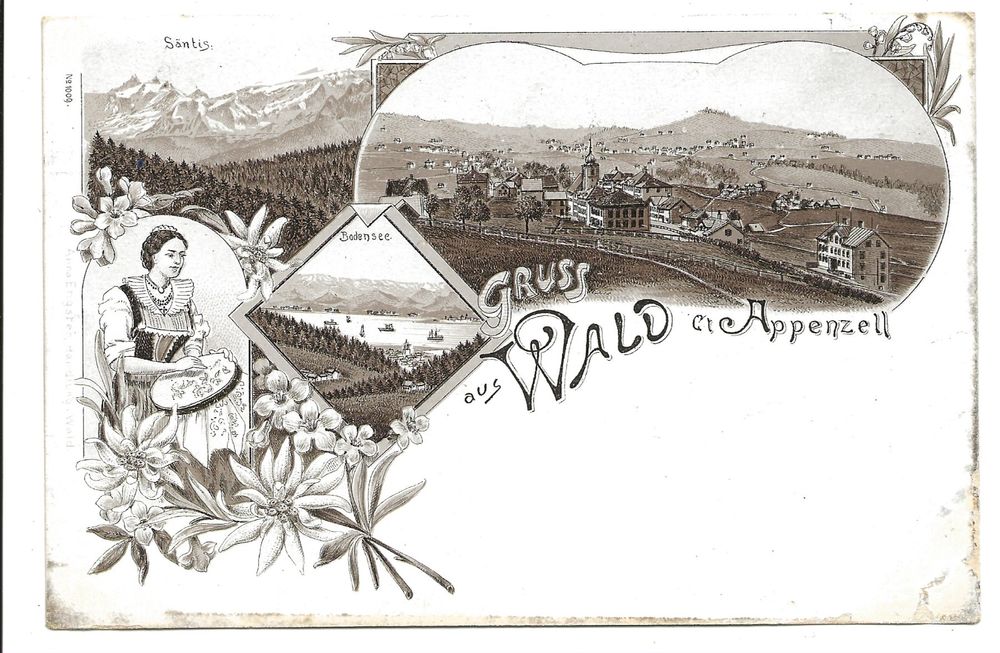 Gruss aus Wald (AR) Stickerin Tracht - Säntis Litho um 1900 | Kaufen auf Ricardo