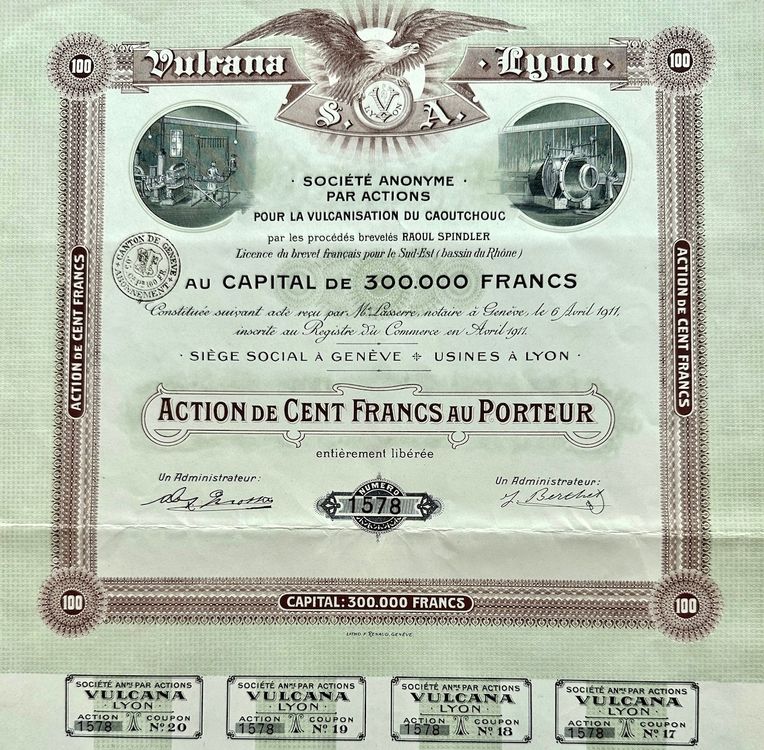 Vulcana SA pour la Vulcanisation du Caoutchouc, Genève 1911 | Kaufen ...