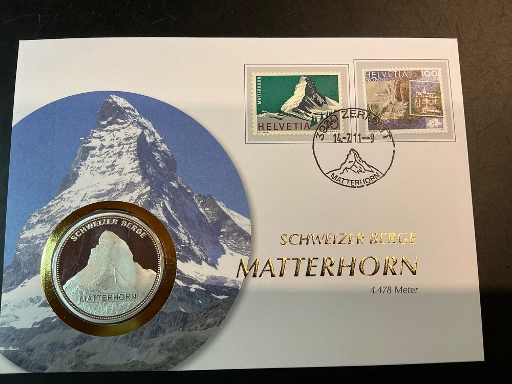Numisbrief Schweizer Berge mit Matterhorn Münze versilbert (Gebraucht) in Hedingen für CHF 15 ...