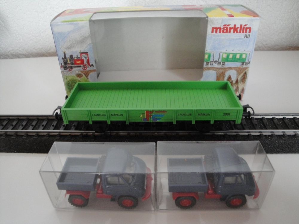 Märklin HO. Wagon fans club 2001. chargé de 2 camions Unimog (Neu und ...