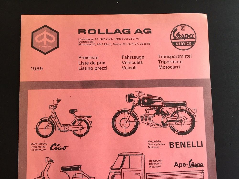 Piaggio Vespa Ape Ciao Preisliste 1969 | Kaufen auf Ricardo