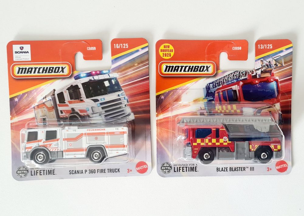 2x Matchbox Feuerwehr / Fire Truck / Scania & Blaze Blaster (Neu und ...