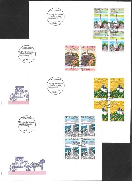 4 FDC 753 - 756 Serie Viererblöcke ET Bern 4.9.1987 (Neu (gemäss Beschreibung)) in Olten für CHF ...