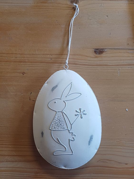 Osterdeko: Metall-Ei mit Hase, Shabby Chic Look neu (Neu (gemäss ...