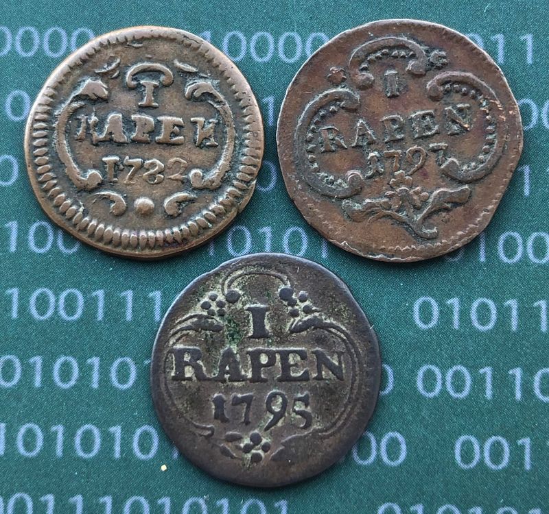 Lot von 3 × 1 Rapen (1 Rappen) – Schwyz 1782, 1795, 1797 (Gebraucht) in ...
