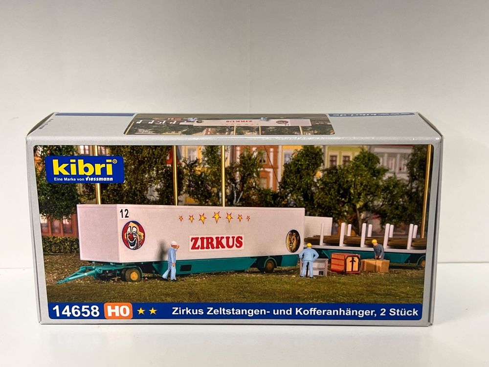 Kibri 14658 H0 Zirkus Zeltstangen und Kofferanhänger 2Stk. (Neu und originalverpackt) in ...