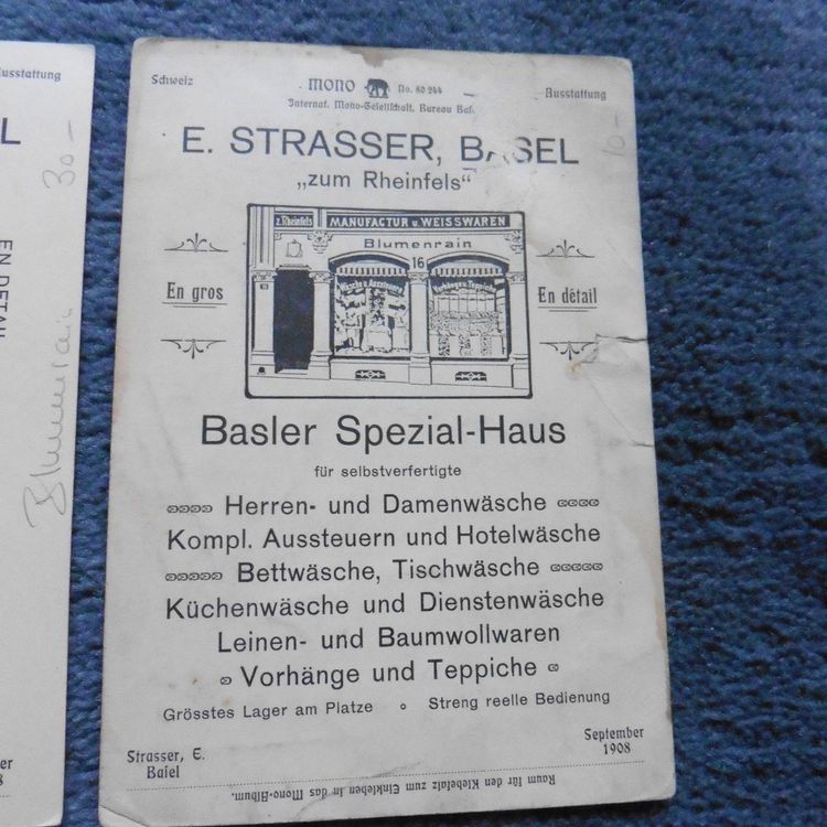 Basel,BS,2 Lichtdrucke,1908,E.Strasser,Blumenrain,Wäsche etc (Gebraucht ...