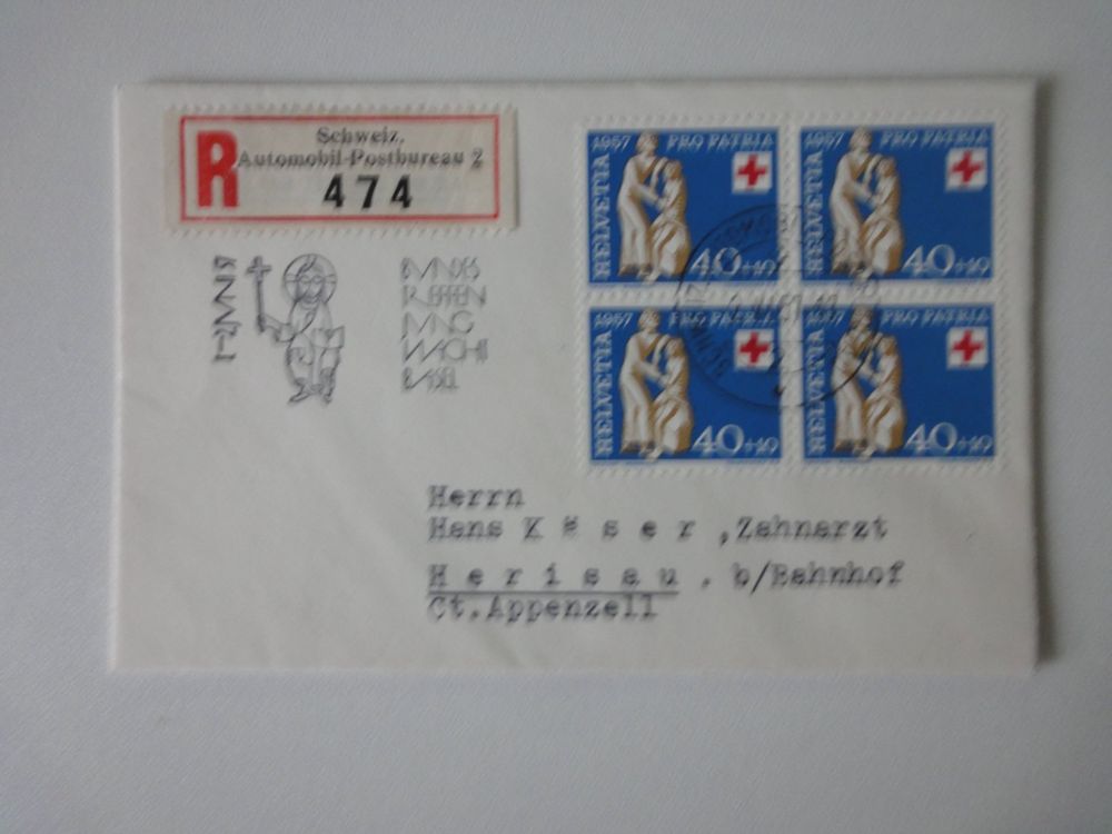 298.) Einschr.-Couvert 1957 - Pro Patria - 4er Block | Kaufen auf Ricardo