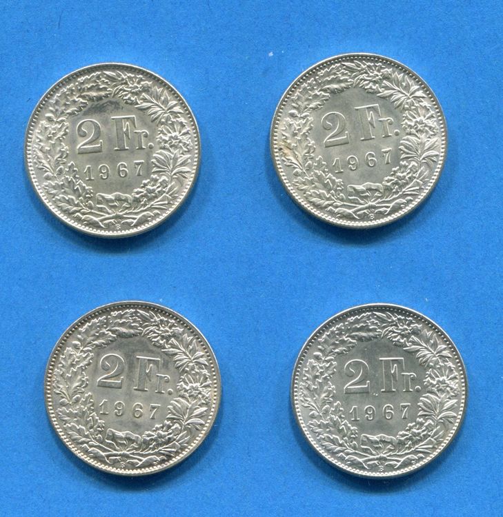 4 Münzen 2 Franken 1967 | Kaufen auf Ricardo