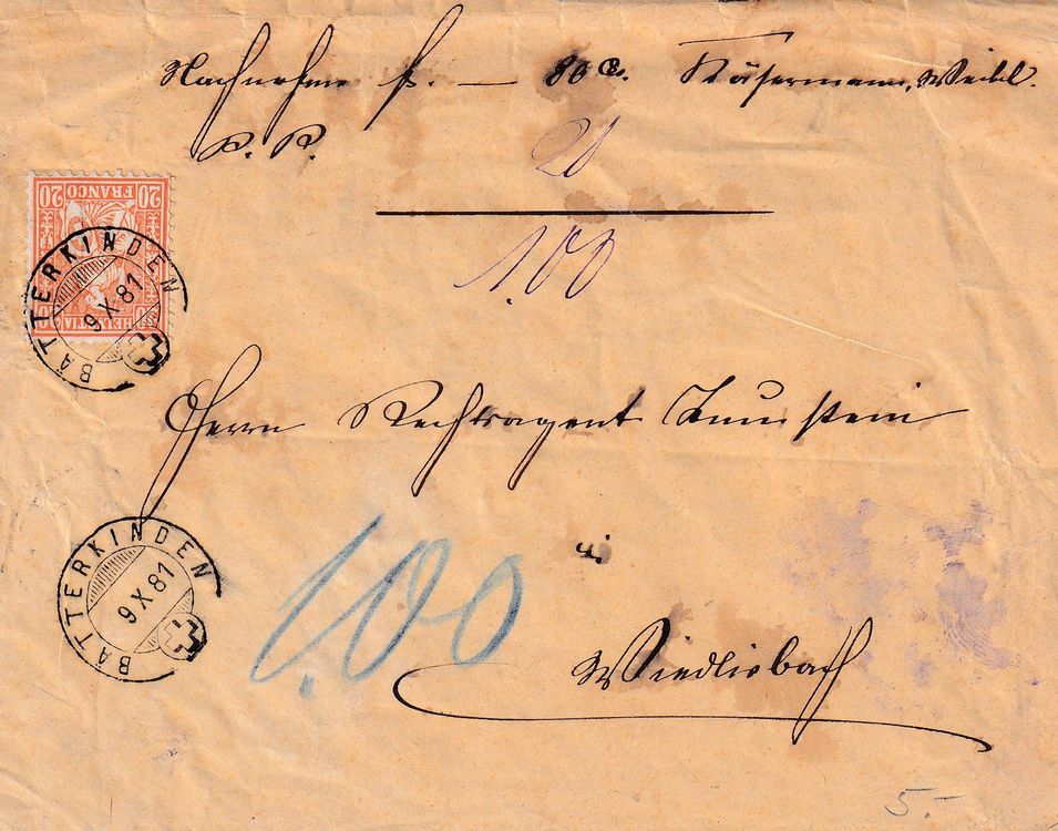 Nachnahmebrief von BÄTTERKINDEN nach WIETLISBACH (Gebraucht) in ...