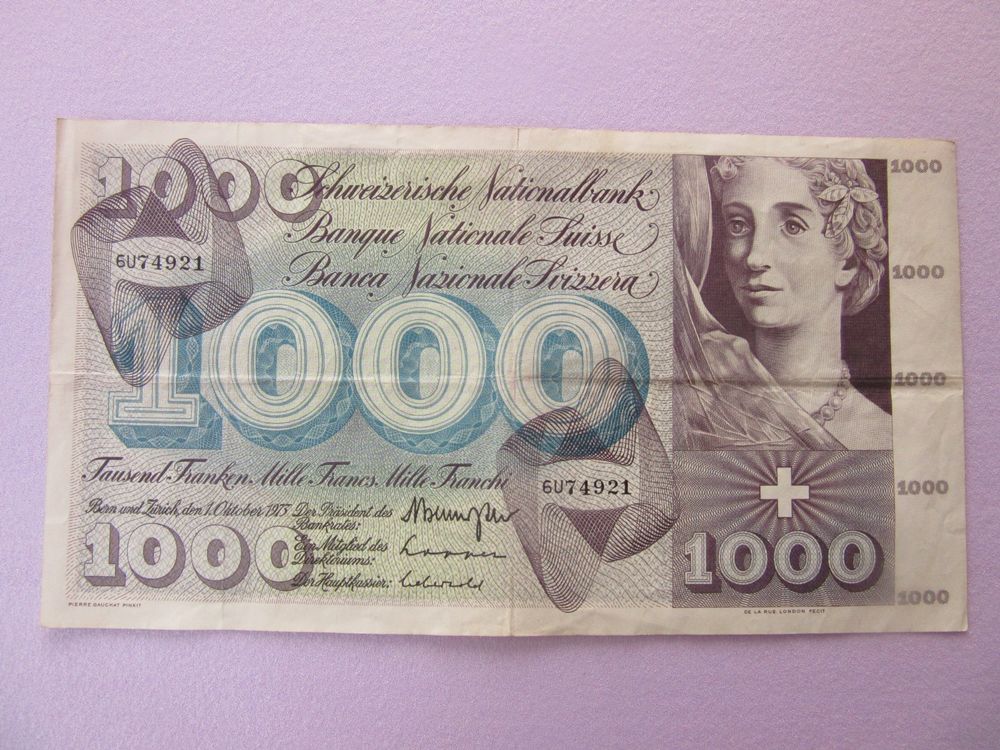 SCHWEIZ BANKNOTEN 1000 CHF 1 octobre 1973 | Kaufen auf Ricardo
