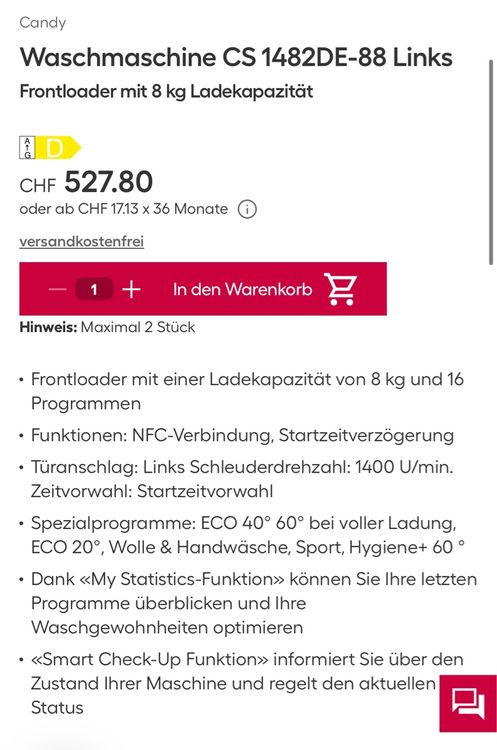 Candy Washing Machine - 8kg Load - Model CS 1482DE-88 (Gebraucht) in ...