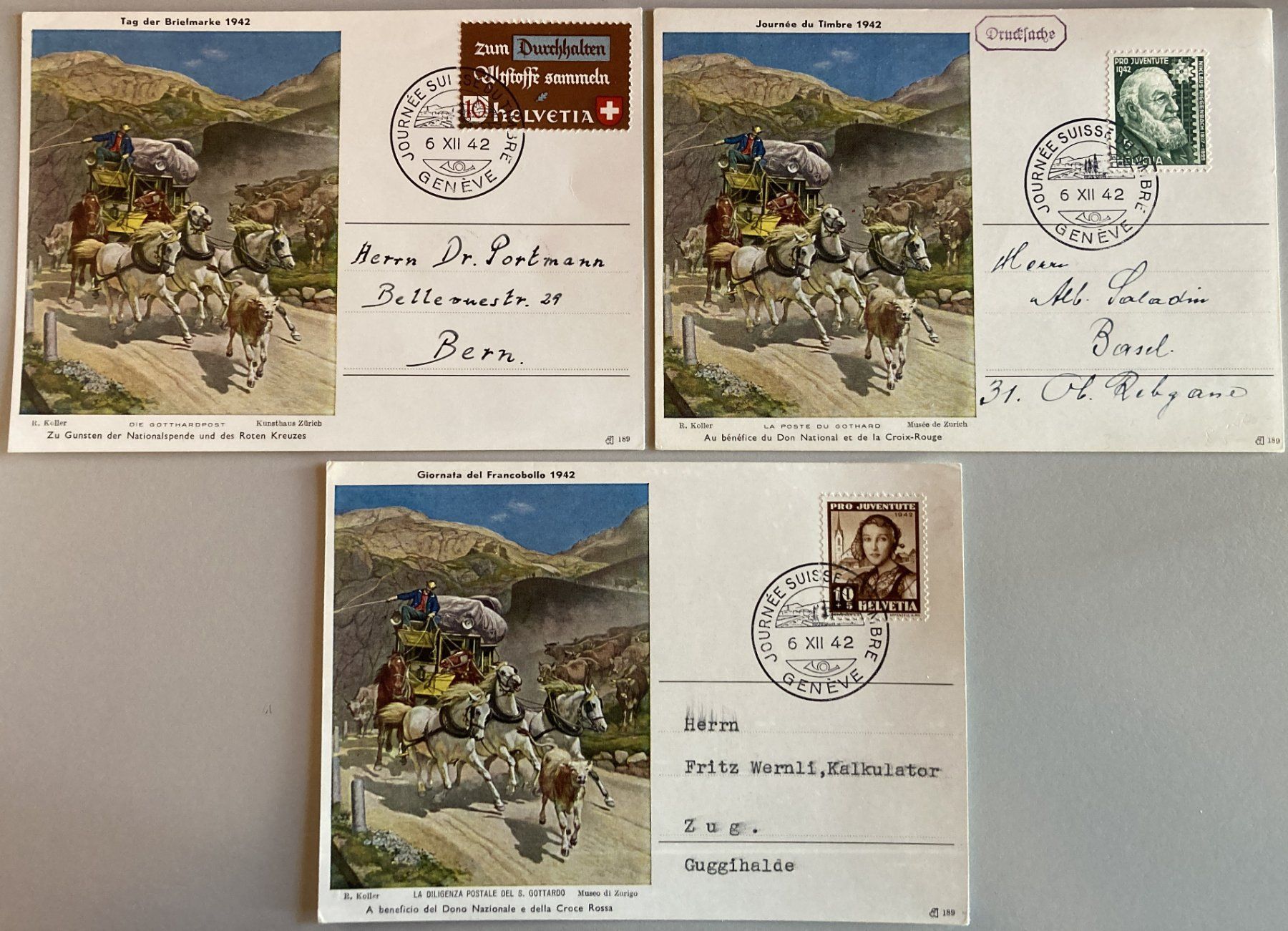 3x Tag der Briefmarke 1942 auf Originalkarten, SBK 315 Fr. (Gebraucht) in Flawil für CHF 49 ...