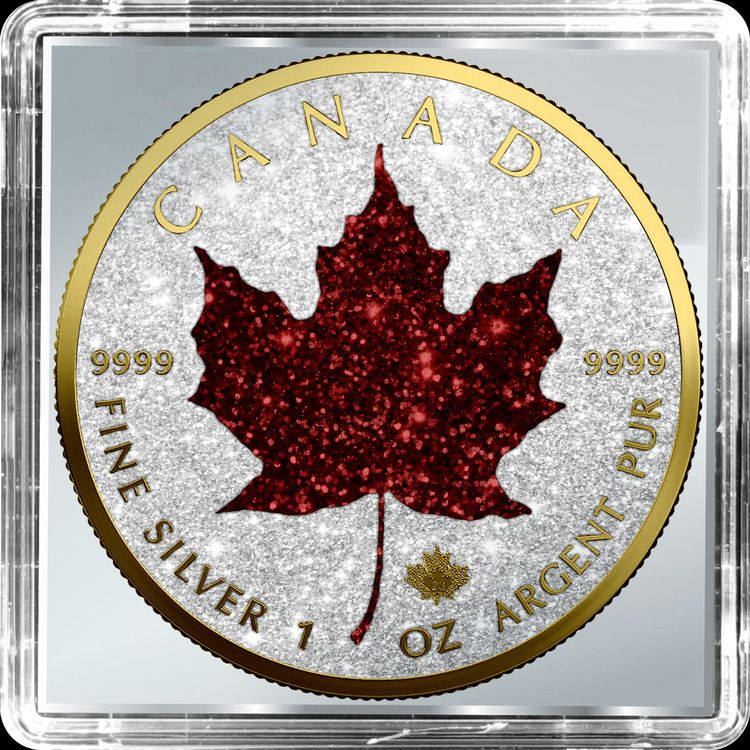 1 Unze Silber Maple Leaf 2023 Iced Out Gold Ruby | Kaufen auf Ricardo