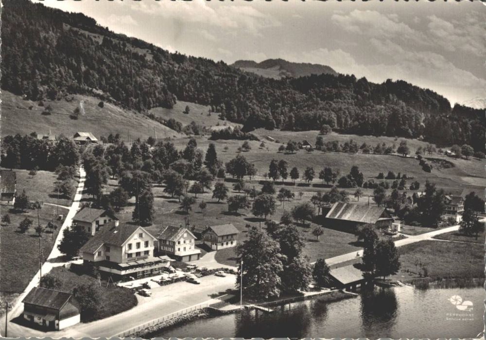Schweiz Morgarten am Ägerisee Postkarte 1965, Flugaufnahme (Gebraucht) in Luzern für CHF 4 – mit ...