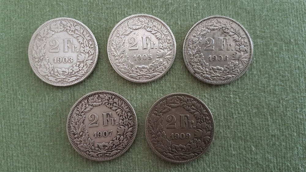5 x 2 Fr Silbermünzen 1903-05-06-07-09 ab nur 1 Fr !! | Kaufen auf Ricardo