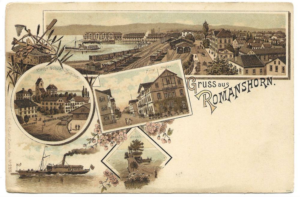 Gruss aus Romanshorn TG Hotel Bodan - Bahnhof Litho um 1900 | Kaufen auf Ricardo