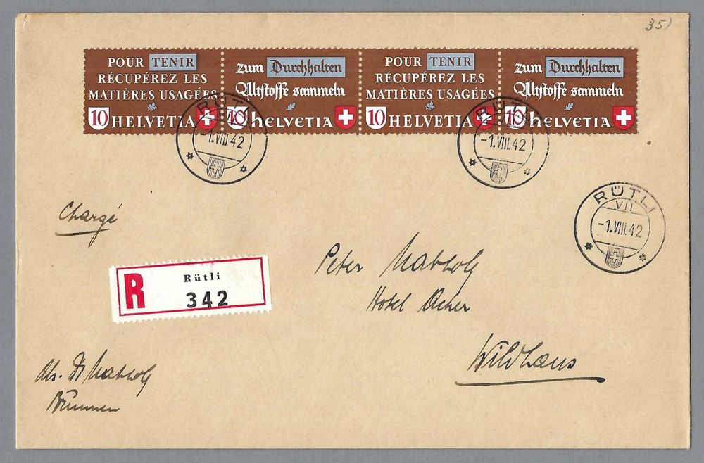 1942, ALTSTOFF, DREIERSTR. T,D,T,D (Z/37c), BRIEF 0 RÜTLI! | Kaufen auf Ricardo