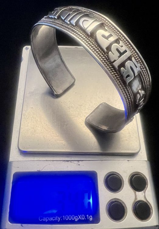 Beau Bracelet Jonc Tibétain Argent Massif 925 Mantras 70s (Neu (gemäss ...