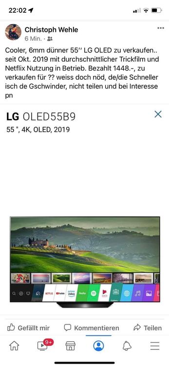 LG OLED55B9 (55 ", 4K, OLED, 2019) (Gebraucht) in Steinmaur für CHF 450 ...