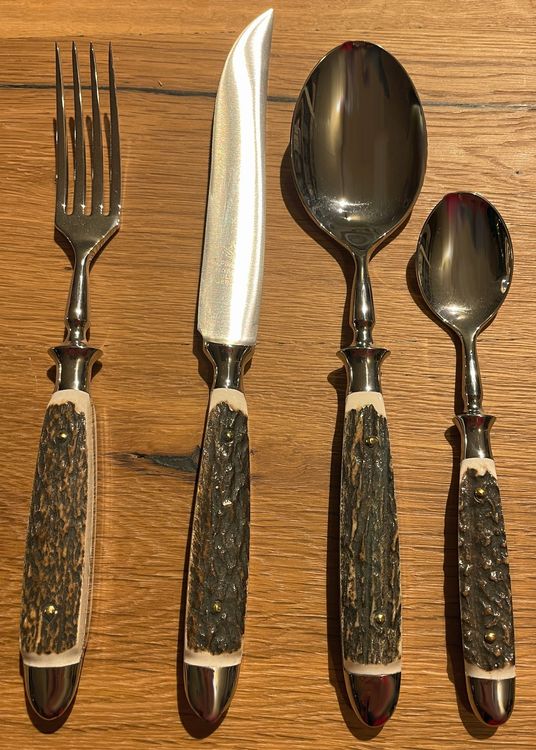 Besteck-Set 4-teilig Hirschhorn von Eichenlaub Solingen (Neu (gemäss ...