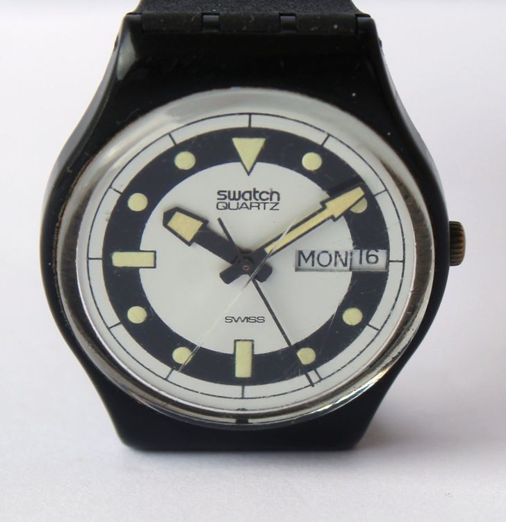 Swatch Gent Black Divers (GB704) Quartz Day Date 1984 (Defekt) in ...