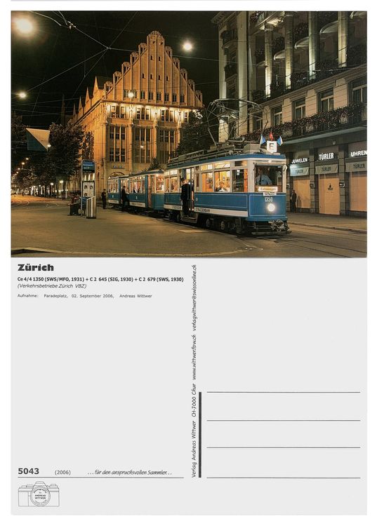 Zürich Paradeplatz Tram VBZ Be 4/4 1350 Elefant + B2 645 679 (Neu (gemäss Beschreibung)) in Bern ...