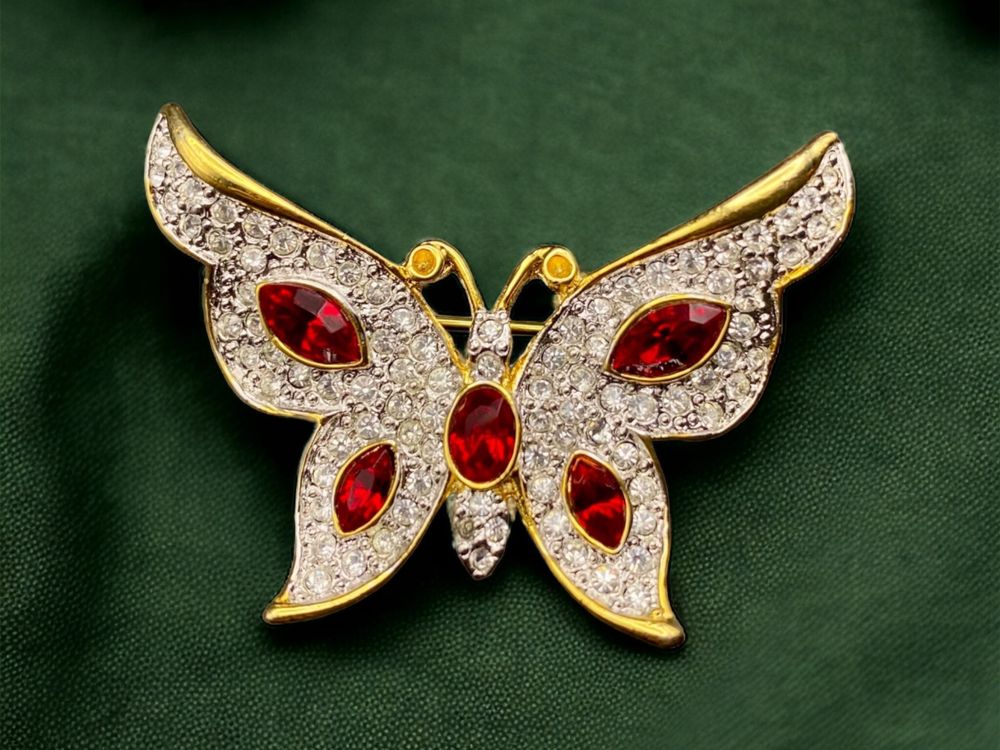 Große Vintage Brosche, Schmetterling, mit Strass | Kaufen auf Ricardo