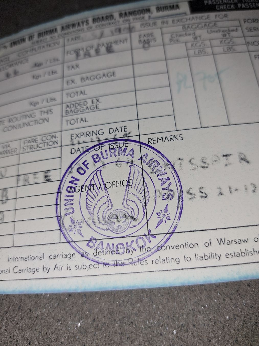 Union of Burma Airways Ticket, Rarität aus den 1960er! (Gebraucht) in ...