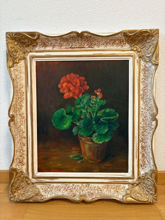 H. Spreng '53, Geranien Öl Gemälde, 58 cm breit x 66 cm hoch (Gebraucht ...