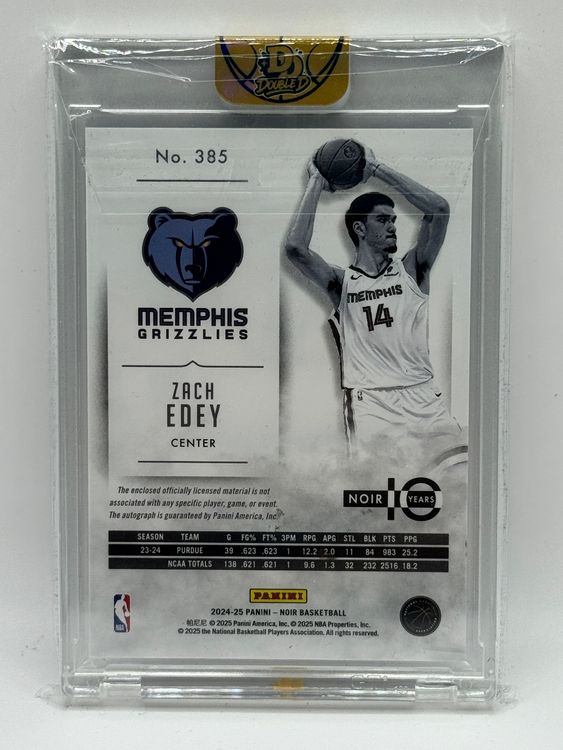 2024-25 Panini Noir Zach Edey 10th Anniversary Patch Auto (Neu (gemäss ...
