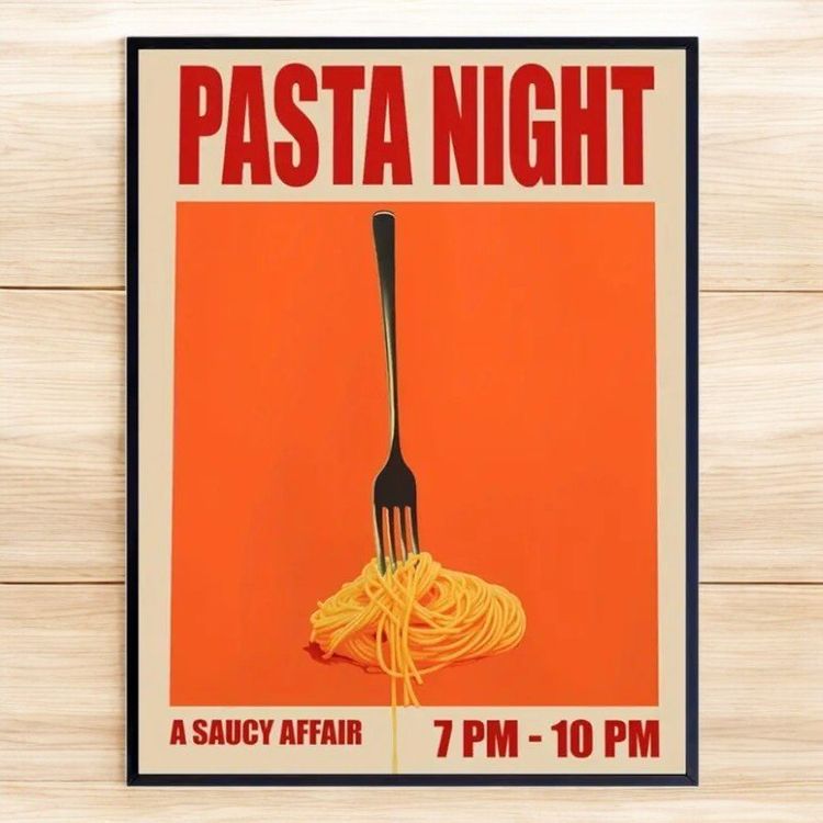 Poster affiche Impression 30x42 Art Mid-Century PASTA NIGHT (Neu und ...