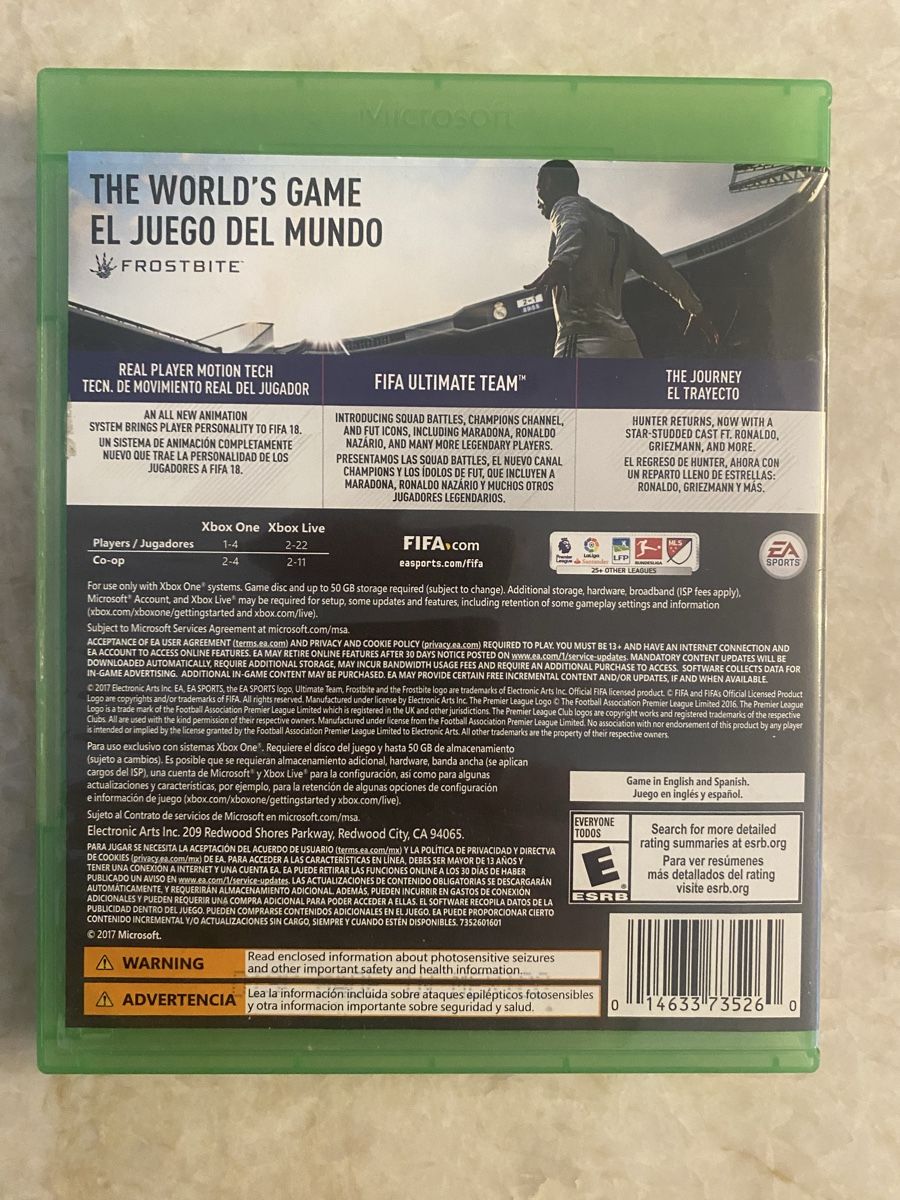 FIFA 18 Xbox One - Jeu de Foot Anglais et Espagnol (D'occasion) à Gland ...
