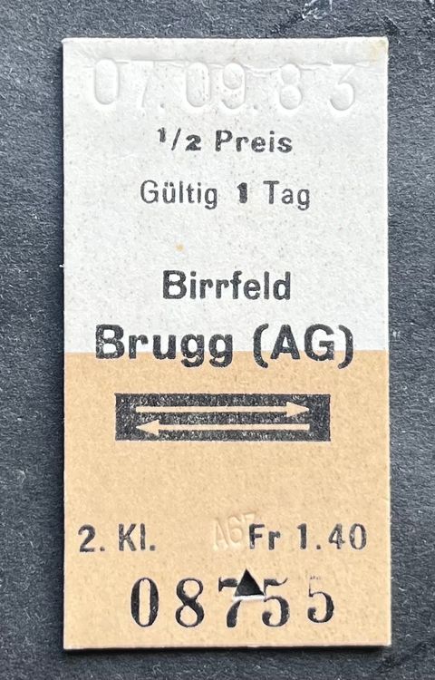 Birrfeld Brugg (AG) /1983. Bahnbillett (Gebraucht) in Wabern für CHF 1.6 – mit Lieferung auf ...