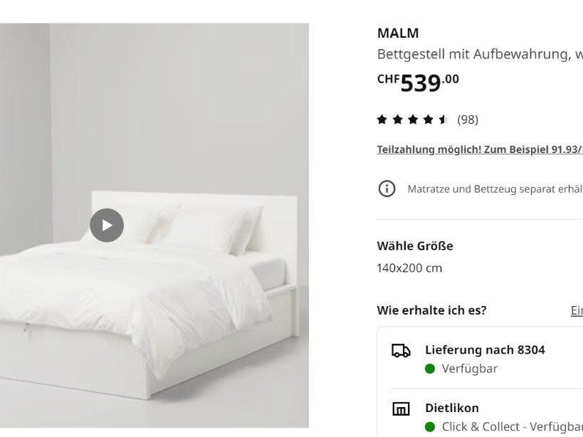 Bettrahmen Malm IKEA, weiss mit Aufbewahrung (Gebraucht) in Winterthur für CHF 200 – nur ...