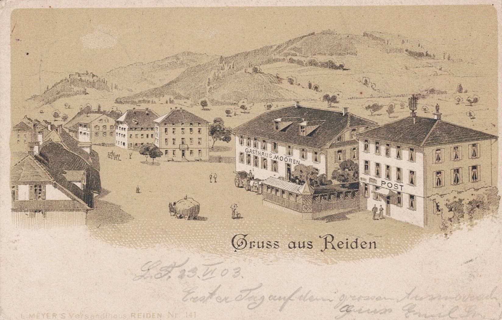 Reiden Litho AK Gasthaus Mooren und Postgebäude 1903 (Gebraucht) in ...