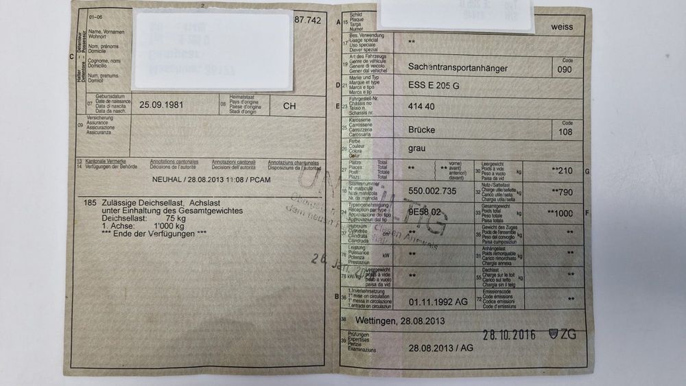 Campcar Anhänger Auto E 205 G (AMS 36177) (Gebraucht) in Niederwil AG ...