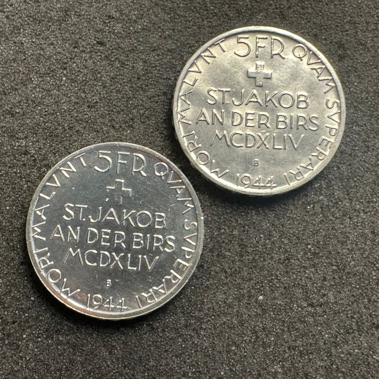 2 Stück 5 Franken Silber 1944 St. Jakob (Gebraucht) in Reitnau für CHF 20 – mit Lieferung auf ...