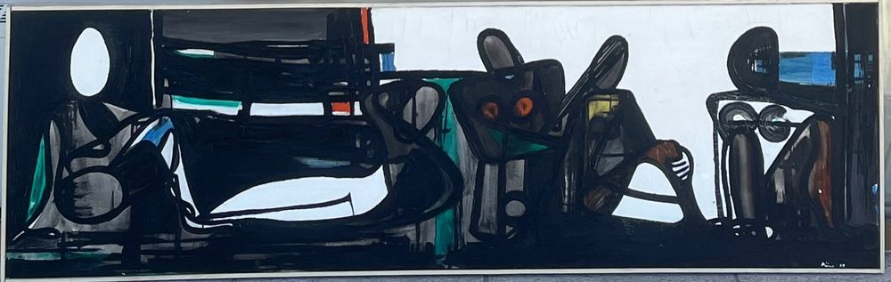 Grosse Abstrakte Gemälde mit Personen, Unlserlich Signiert | Kaufen auf Ricardo